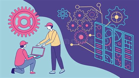 People With Gear And Data Servers Symbolizing Tech Infrastructure