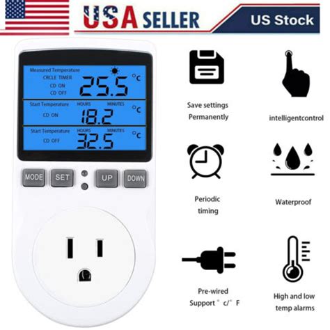 Digital Thermostat Heating Cooling Temperature Controller Outlet Plug W Probe Ebay
