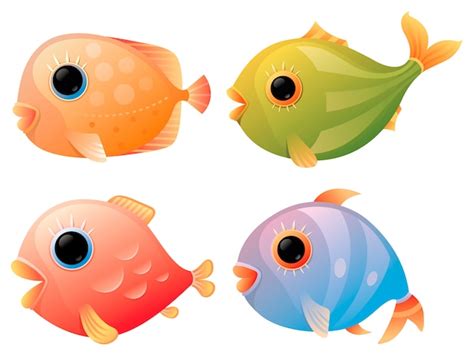 Peixes Tropicais Dos Desenhos Animados Vetor Premium