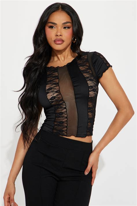 Kristy Lace Cut Out Top Black Fashion Nova Knit Tops Fashion Nova