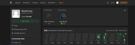 Bharath Kumar N On Linkedin Leetcode Sql Mysql Top50sql Database Developer Problemsolving