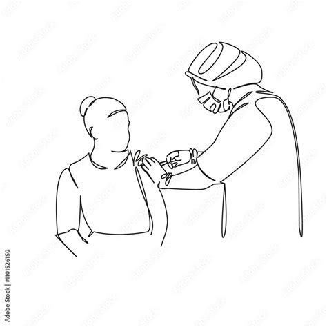 One Continuous Single Drawing Line Art Flat Doodle Vaccination Doctor
