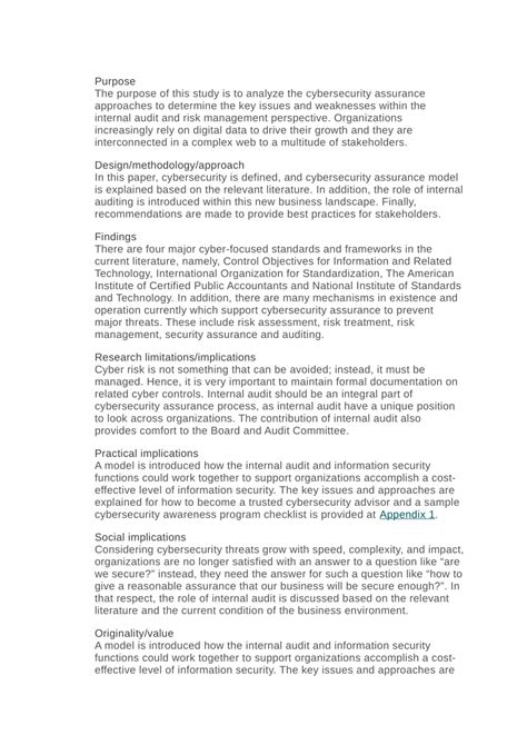 Pdf Cyber Security Assurance Process From The Internal Audit Perspective