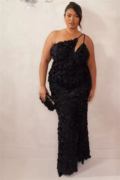 Curve Black One Shoulder Floral Maxi Dress Quiz Clothing