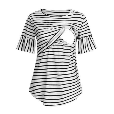 T Shirt De Maternité Vêtements Dallaitement à Rayures à Manches