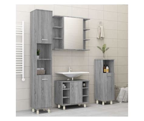 Шкаф за баня сив сонома 30x30x95 см инженерно дърво Vivre