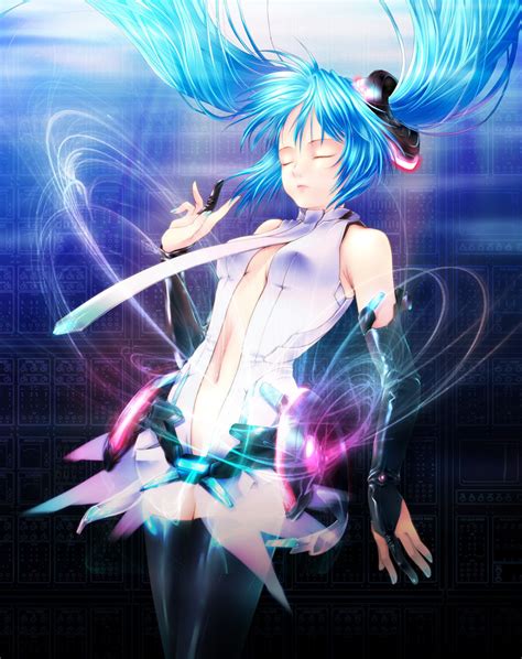 Safebooru Aqua Hair Blue Hair Bridal Gauntlets Closed Eyes Floating
