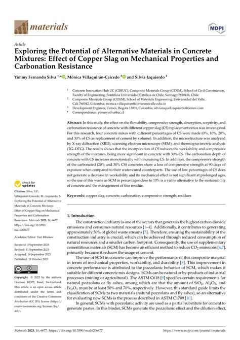 Pdf Exploring The Potential Of Alternative Materials In Concrete Mixtures Effect Of Copper