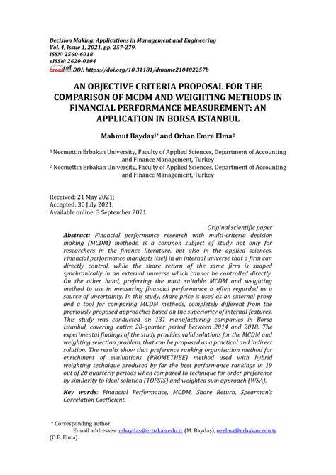 Pdf An Objective Criteria Proposal For The Comparison Of Mcdm And