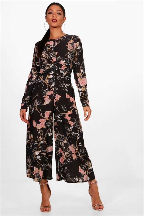 Floral Knot Front Jumpsuit Boohoo Uk