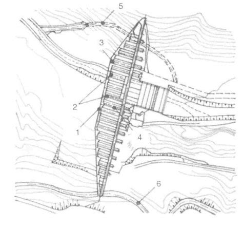 A Gura Râului Dam General Layout 1 Dam Body 2 Bottom Outlets 3 Water