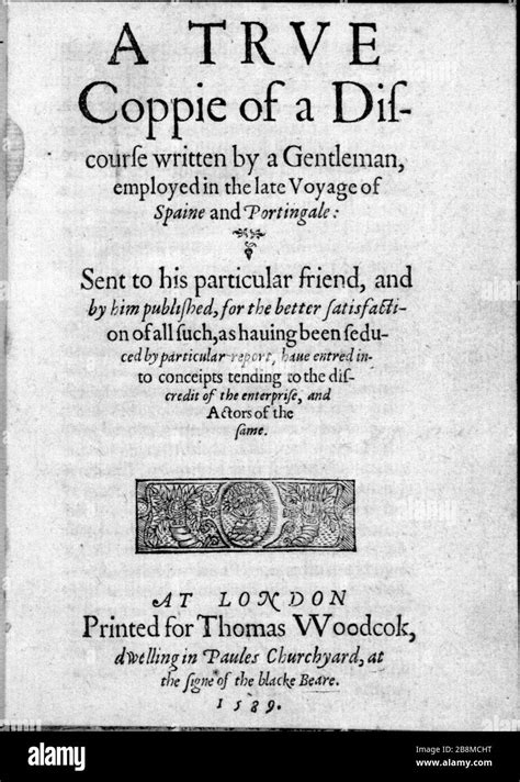 Portada Del Panfleto De Anthony Wingfield A True Discourse Stock