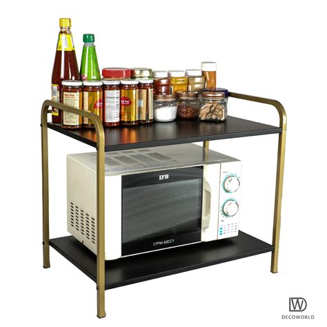 Premium Metal Microwave Stand Black And Gold Decoworld