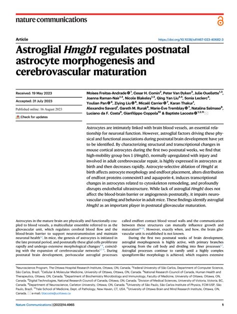 Pdf Astroglial Hmgb1 Regulates Postnatal Astrocyte Morphogenesis And