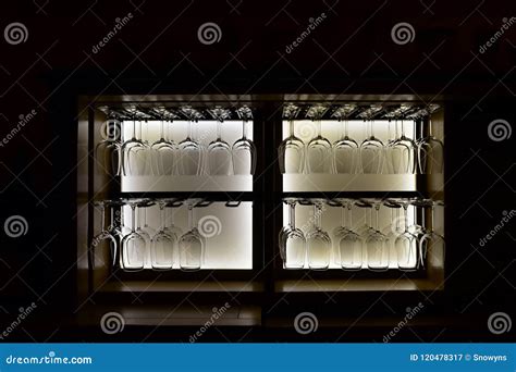 Wine Glasses Upside Down In The Cabinet Stock Image Image Of