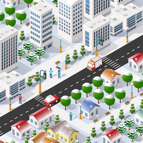 Premium Vector Perspective Snowy Christmas Winter City View