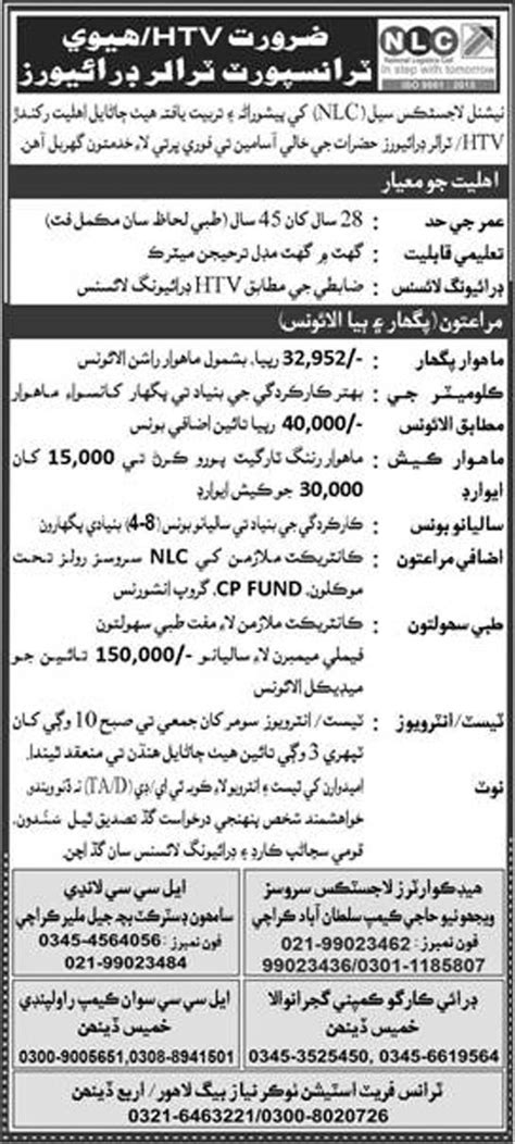 National Logistics Cell Nlc Jobs 2021 Multiple Vacancies