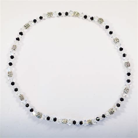 Black And Clear Swarovski Crystal Ankle Bracelet With Pewter Bumpy