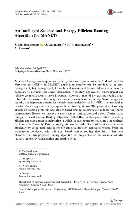 An Intelligent Secured And Energy Efficient Routing Algorithm For Manets Request Pdf