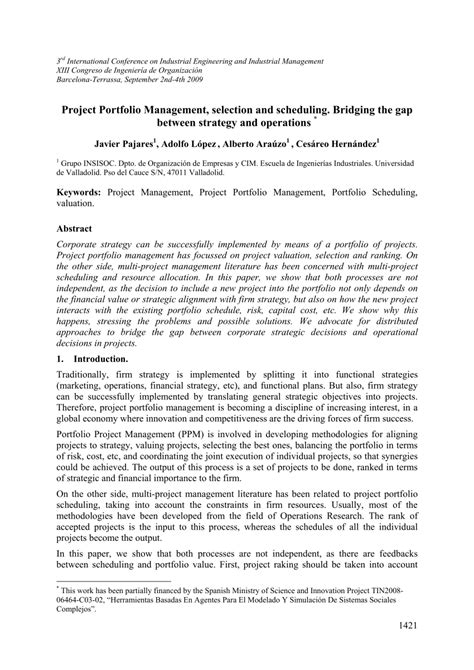 Pdf Project Portfolio Management Selection And Scheduling Bridging