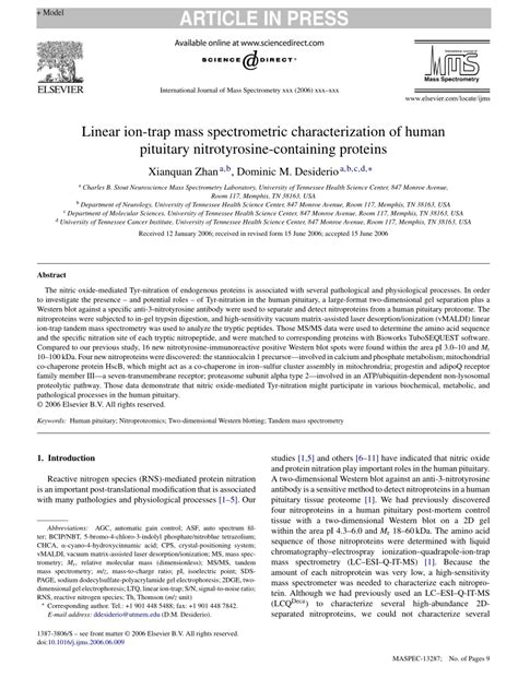 Pdf Mass Spectrometric Identification Of In Vivo Nitrotyrosine Sites