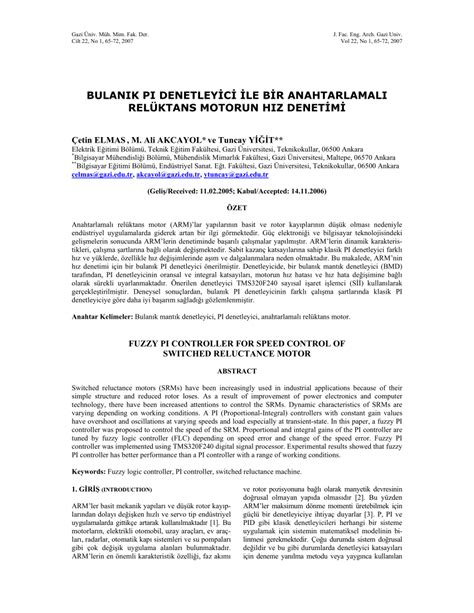 Pdf Fuzzy Pi Controller For Speed Control Of Switched Reluctance Motor