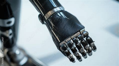 Advanced Prosthetic Leg With Carbon Fiber Components Showcasing A Sleek Futuristic Design With