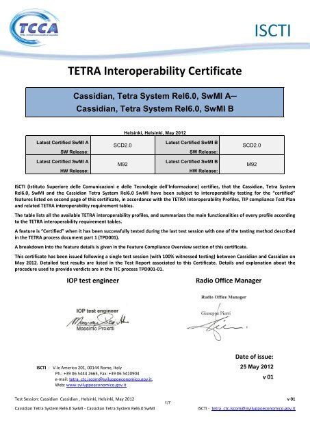 Tetra Interoperability Certificate