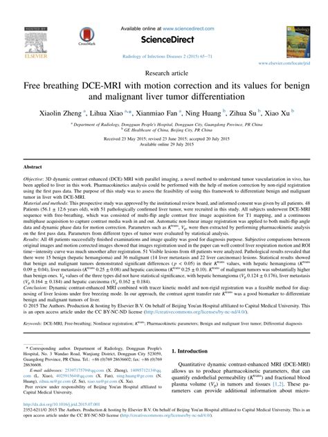Pdf Free Breathing Dce Mri With Motion Correction And Its Values For Benign And Malignant