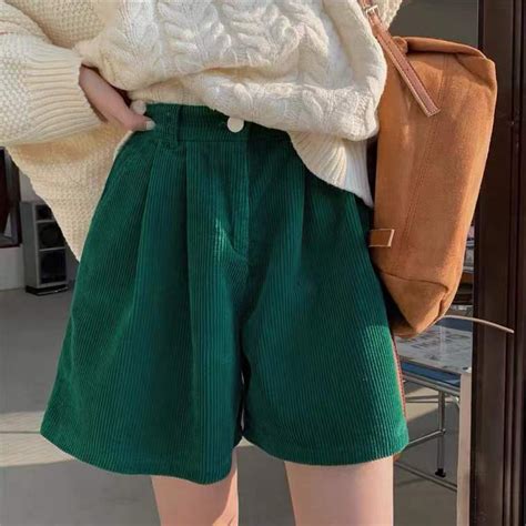 กางเกงขาสั้นลําลอง ผ้าลูกฟูก เอวสูง ทรงหลวม เข้ากับทุกการแต่งกาย สไตล์เกาหลี สําหรับผู้หญิง