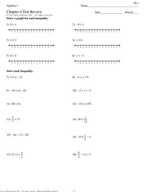 Algebra 1 Chapter 4 Test Review No Answers
