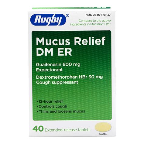 Rugby Mucus Relief Dextromethorphan 30 Mg Extended Release Tablets 40 Ea