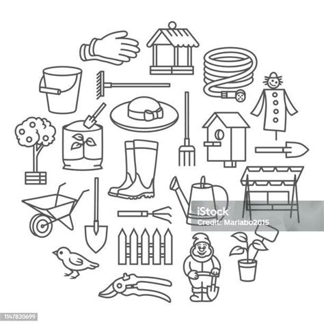 정원 아이콘 도구 판매 배너 세트 고무에 대한 스톡 벡터 아트 및 기타 이미지 고무 과일 나무 Istock