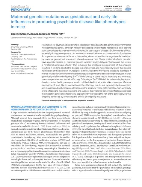 Pdf Maternal Genetic Mutations As Gestational And Early Life