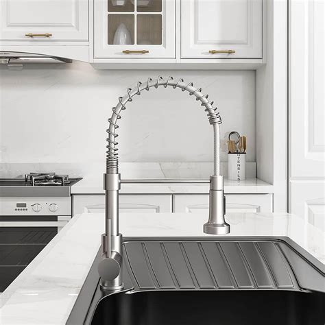 Owofan Modern Spring Brushed Nickel Kitchen Sink Faucet With Pull Down