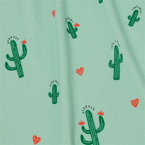 Cactus On Mint Double Brushed Poly