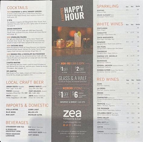 Menu At Zea Rotisserie And Bar Denham Springs Crossing Cir