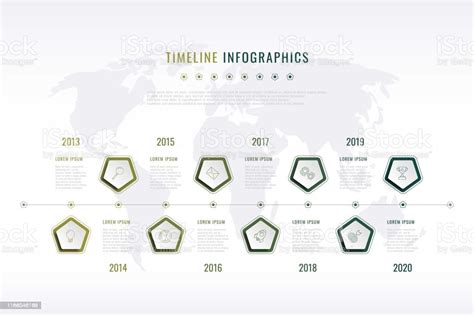 오각형 요소 연도 표시 및 배경에 세계지도와 현대 기업 역사 시각화 현실적인 3d 비즈니스 데이터 인포 그래픽 벡터 회사 프리젠 테이션 슬라이드 템플릿 Eps 10 0명에