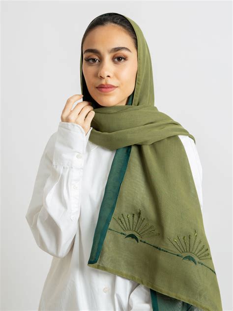 Kaafmeem Latest Abayas Clothing And Tarha Green Voile Cotton Tarha