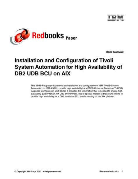 Installing Tivoli System Automation For High Availability Of Db2 Udb
