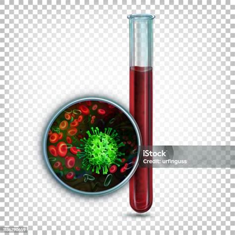 혈액과 유리 테스트 튜브 바이러스와 박테리아와 현미경의 밑에 혈액 확대 0명에 대한 스톡 벡터 아트 및 기타 이미지 0명 3차원 형태 건강 진단 Istock