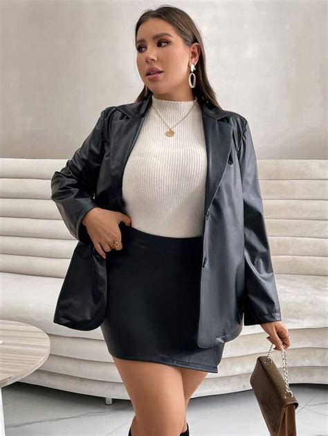 Shein Privé Plus Lapel Neck Pu Leather Jacket Shein Usa