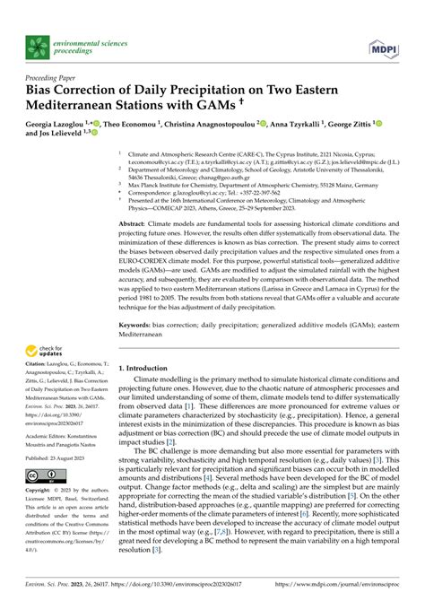 Pdf Bias Correction Of Daily Precipitation On Two Eastern Mediterranean Stations With Gams