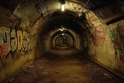 Premium Photo A Dark Tunnel Covered In Vibrant Graffiti Artwork