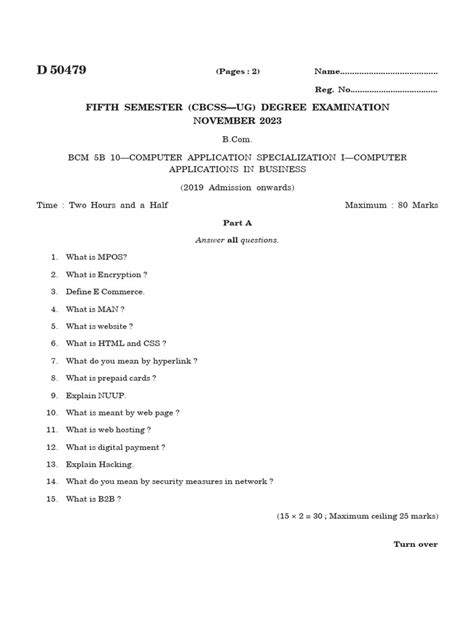 Bcom Computer Application Specialization I 2019 Admission Onwards Pdf Cyberspace