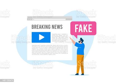Fake News Concept Man Points Finger At Online News Article And Yelling