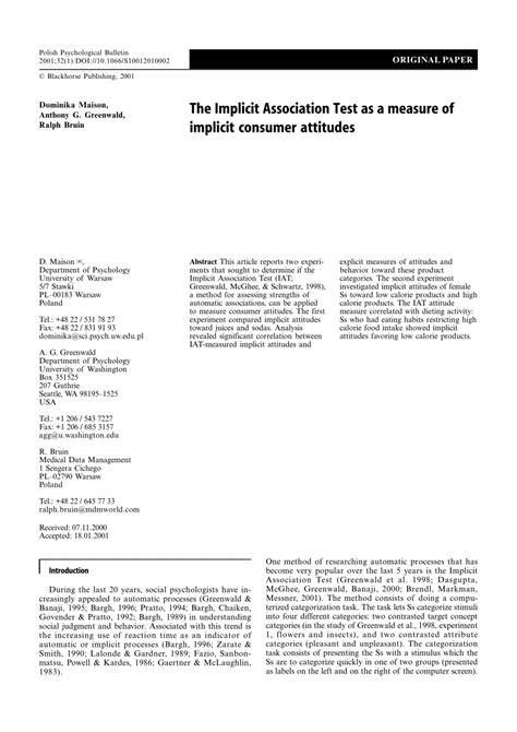 Pdf The Implicit Association Test As A Measure Of Consumer Attitudes