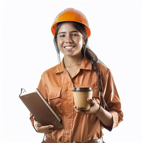 Female Engineer With Plan Of Wearing Light Brown Color Suit Premium