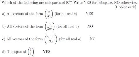 Solved Which Of The Following Are Subspaces Of R2 It Shows Chegg Com