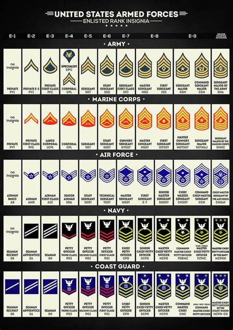 United States Armed Forces Enlisted Rank Insignia Poster By Zapista Ou United States Armed